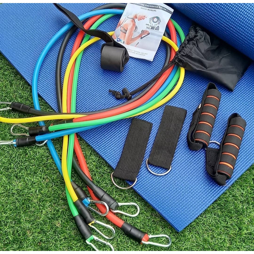 11-Piece Tube Resistance Exercise Bands - Home Gym Equipments